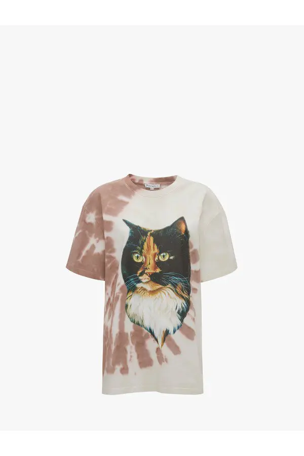 Jw Anderson Tie Dye T-Shirt With Cat Print In Neutral - 50% Off