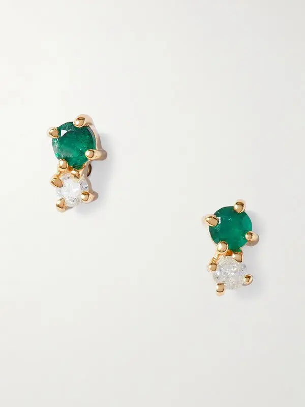 STONE AND STRAND Green Goddess Buddy 14-karat Emerald And Diamond Earrings