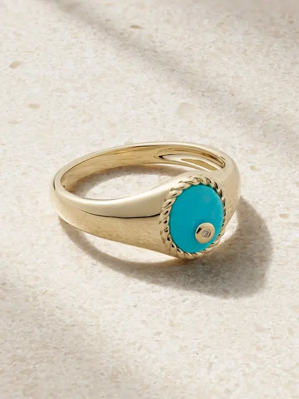 Yvonne Léon Baby Chevalière Diamond Ring - Blue