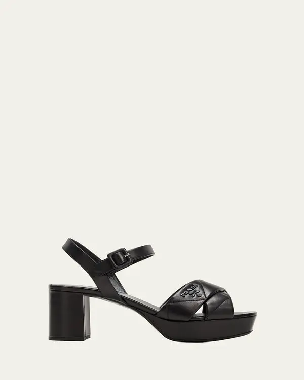 Prada Quilted Leather Platform Sandals - Nero