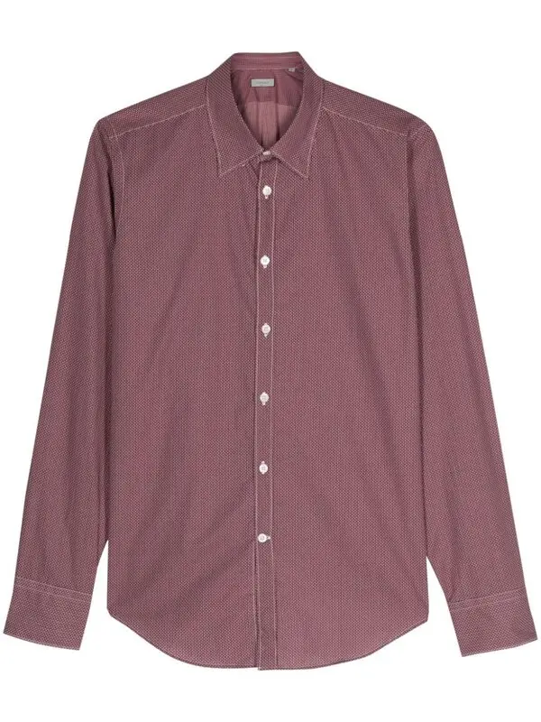 Canali Geometric-pattern Cotton Shirt - Red