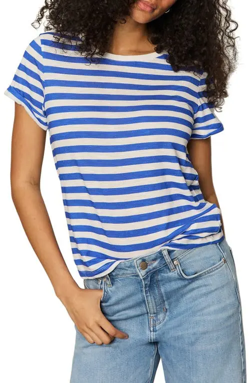 Sanctuary Abstract Print Cotton-blend T-shirt - Cobalt/ White Stripe