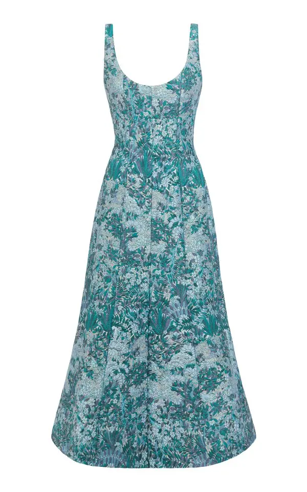 Markarian Judith Floral Brocade A-Line Midi Dress - Green | Editorialist
