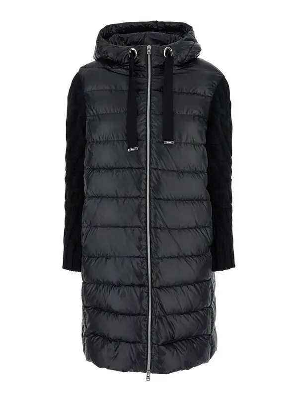 Herno Long Down Jacket With Wool Sleeves - Black