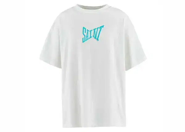 127★SAINT MICHAEL S/S TEE RIBON SAINT Saint Michael Ribon Saint T-Shirt - White/Blue | Editorialist
