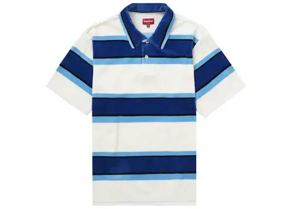 トップス supreme Stripe Velour Polo Supreme Stripe Velour Polo Shirt - White | Editorialist