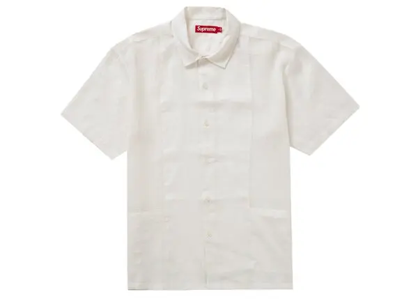 Supreme Mesh Panel Linen Short Sleeve Shirt - White