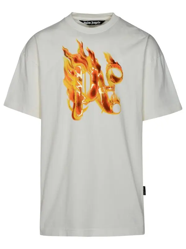 Palm Angels Burning Monogram' Cotton T Shirt - White