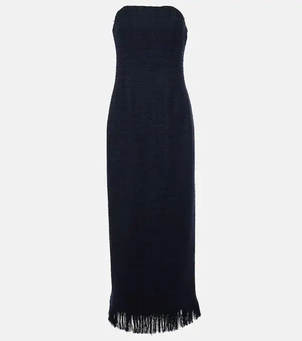 Oscar De La Renta Tweed And Mohair-Blend Bustier Dress In Blue 