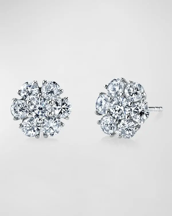 Neiman Marcus 18k Gold 1.7tcw Round Diamond Flower Stud Earrings - White Gold