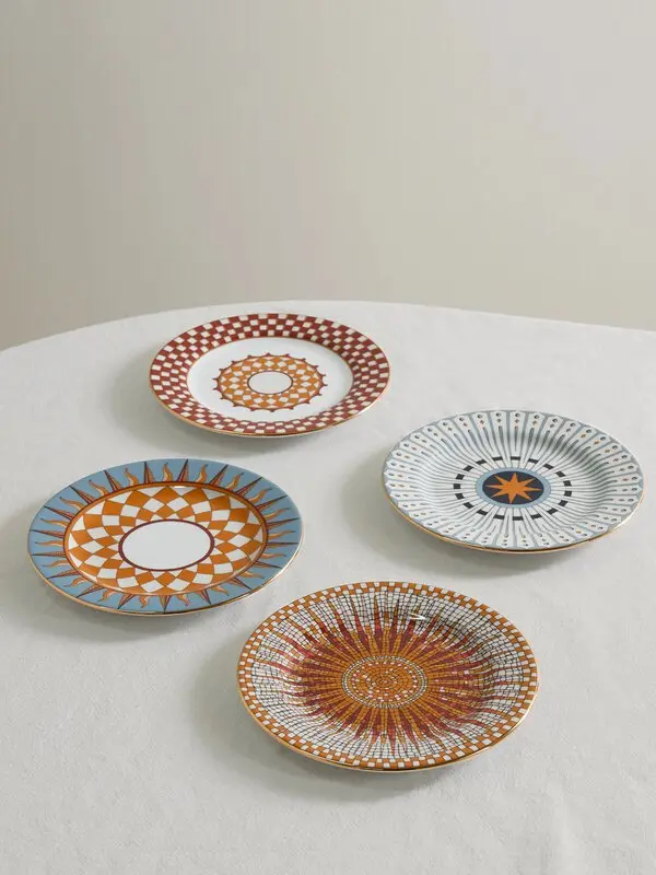 La DoubleJ Set Of Four Gold-plated Porcelain Dessert Plates - Multi