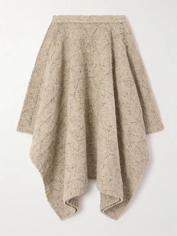 Bottega Veneta Checked Knitted Wool Midi Skirt