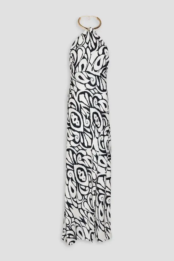 NICHOLAS Open-back Printed Halterneck Gown - Ivory