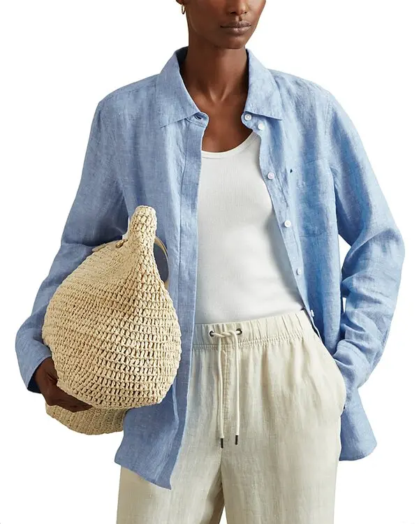 REISS Belle Linen Shirt - Blue