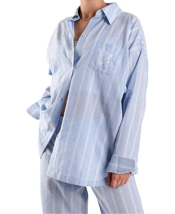 PEACHAUS Yew Striped Ethical-cotton Pajama Shirt - Glacier Blue