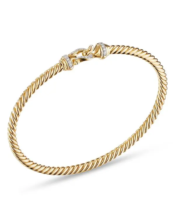 David Yurman 18k Yellow Cable Collection Diamond Buckle Cablespira Bangle Bracelet - Gold