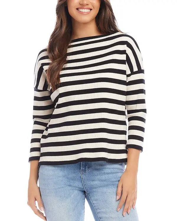 Karen Kane Petites Striped Boat Neck Top - Color Block