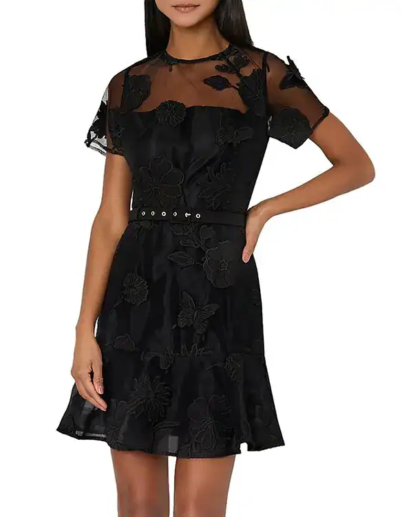 blue dress for baby girl 3D Floral Strappy Maxi Dress - Black 8 main image 1