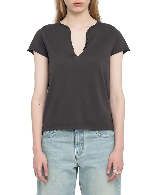 Zadig&Voltaire Diamante Henley Tee - Dark Chocolate