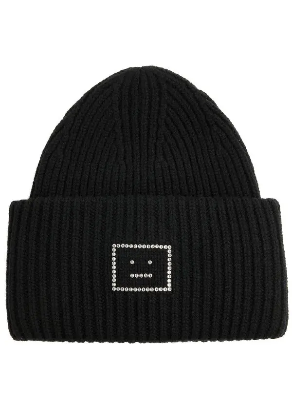Acne Studios Logo-embellished Wool Beanie - Black