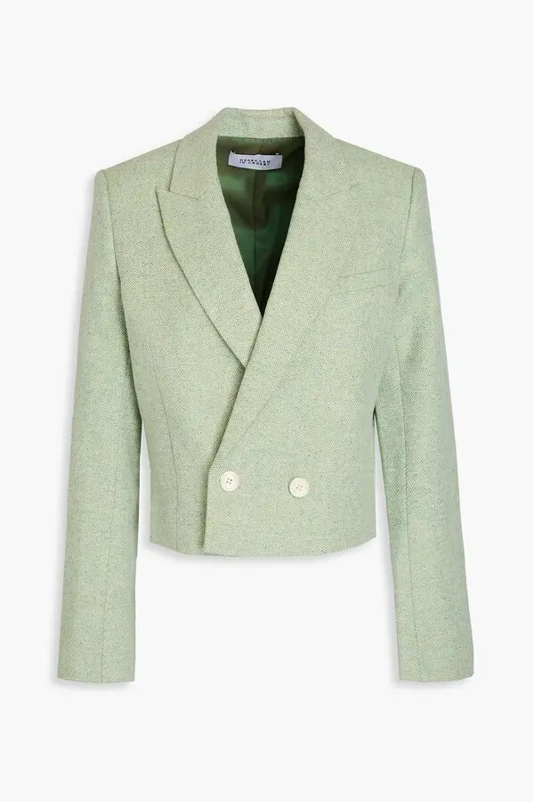 Derek Lam 10 Crosby Cropped Double-breasted Herringbone Tweed Blazer