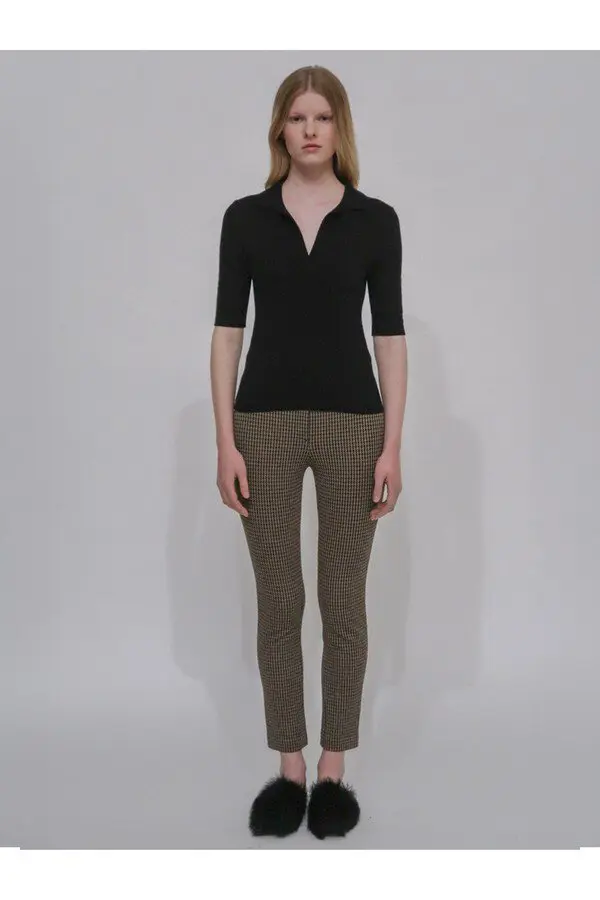 Rosetta Getty Cropped Skinny Houndstooth Pants - Stripe
