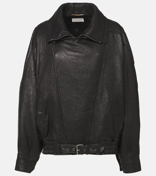 Saint Laurent Oversized Leather Bomber Jacket - Brown