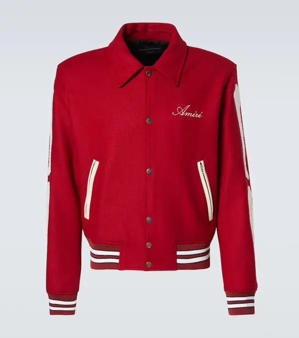 Amiri Bones Wool-Blend Varsity Jacket In Red - 60% Off | Editorialist