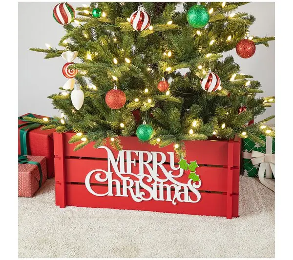 GLITZHOME 27' Merry Christmas Wooden Crate Tree Collar