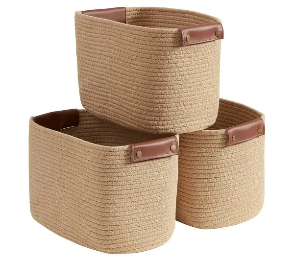 ORNAVO HOME 3pk Cotton Rope Storage Shelf Baske Ts W/ Handles