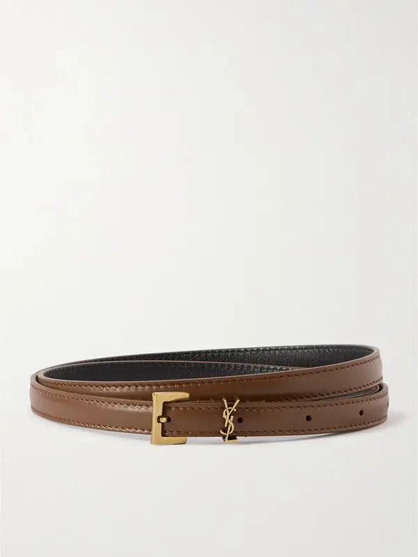 Saint Laurent Cassandre Leather Belt - Brown