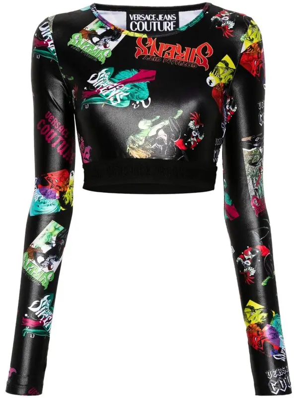 Versace Graphic-print Cropped T-shirt - Black