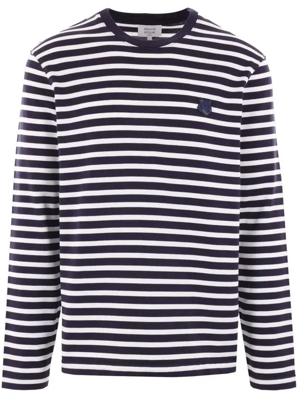 Maison Kitsuné Logo-patch Striped Jumper - Blue