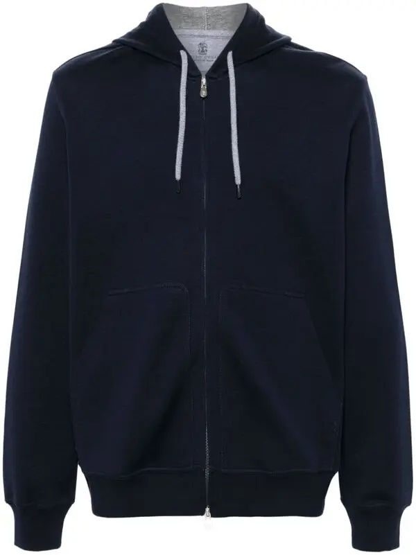 Brunello Cucinelli Zip-up Jersey Hoodie - Blue