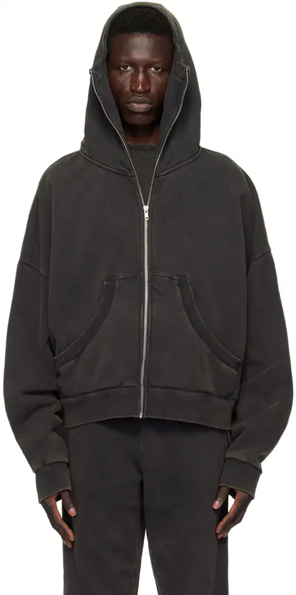 Entire Studios Black Full Zip Hoodie In Washed Black - 16% Off 