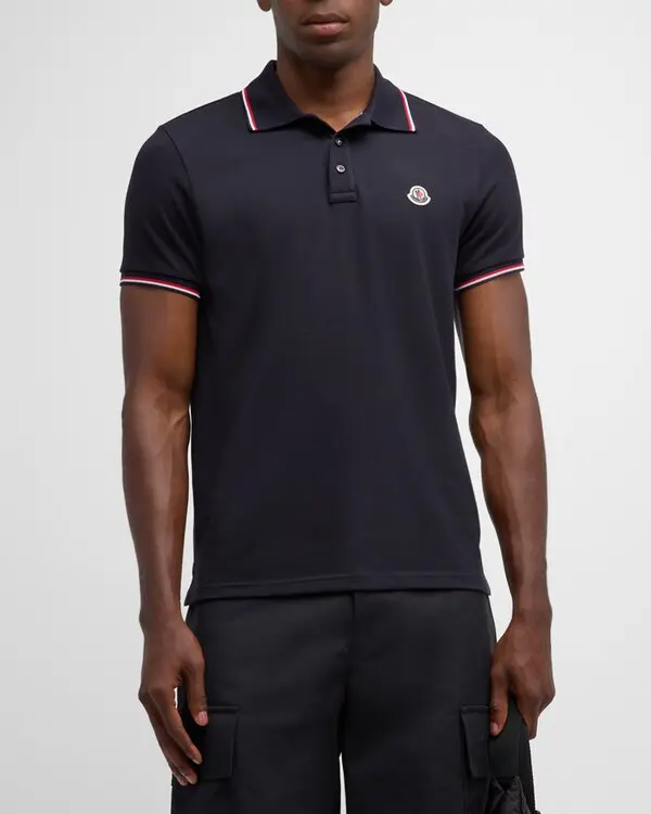 Moncler Pique Logo Patch Polo Shirt - Blue