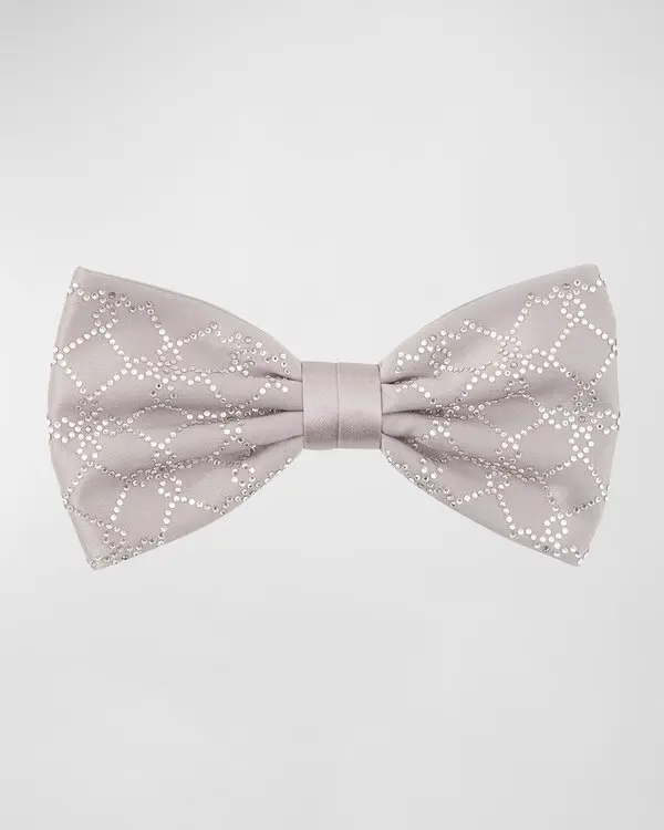 Stefano Ricci Silk Rhinestone Bow Tie - Silver