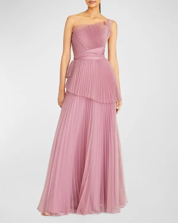 Theia Delphine Pleated Organza A-line Gown - Dusk