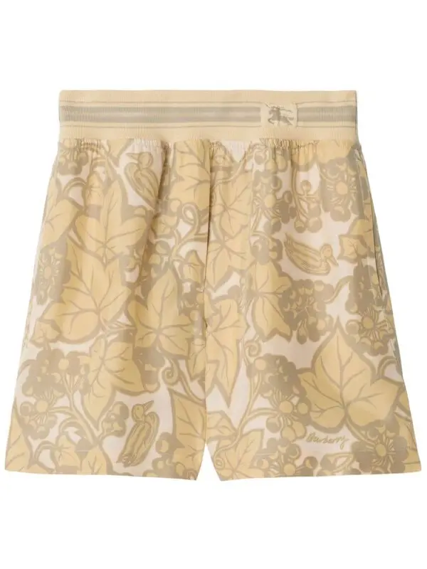 Burberry Botanical-print Silk Shorts