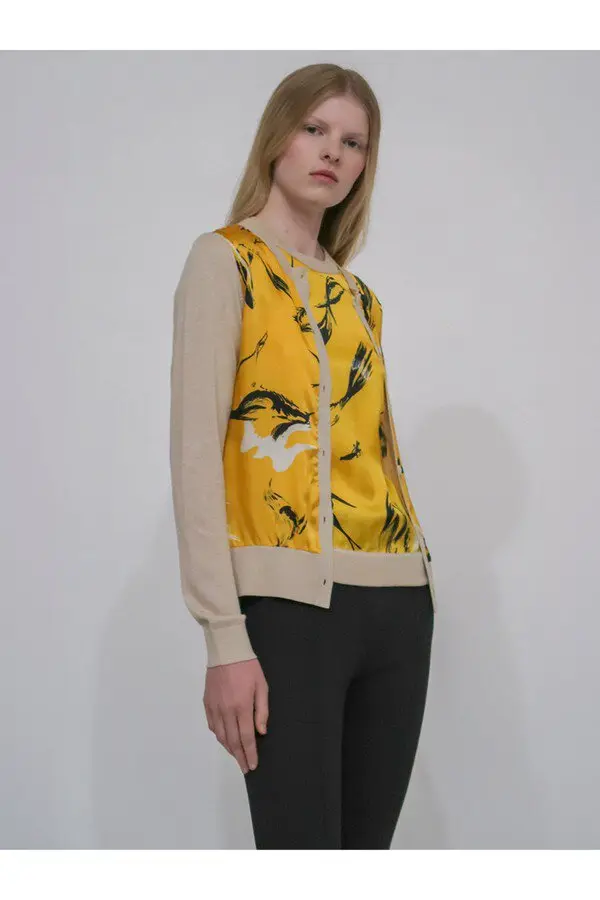 Rosetta Getty Silk Inset Cardigan - Brown / Neutral