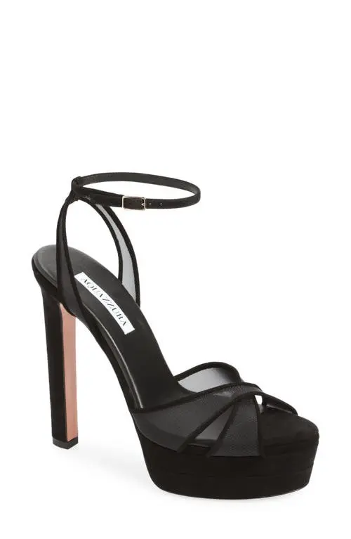 AQUAZZURA Divine Mesh Platform Sandal - Black