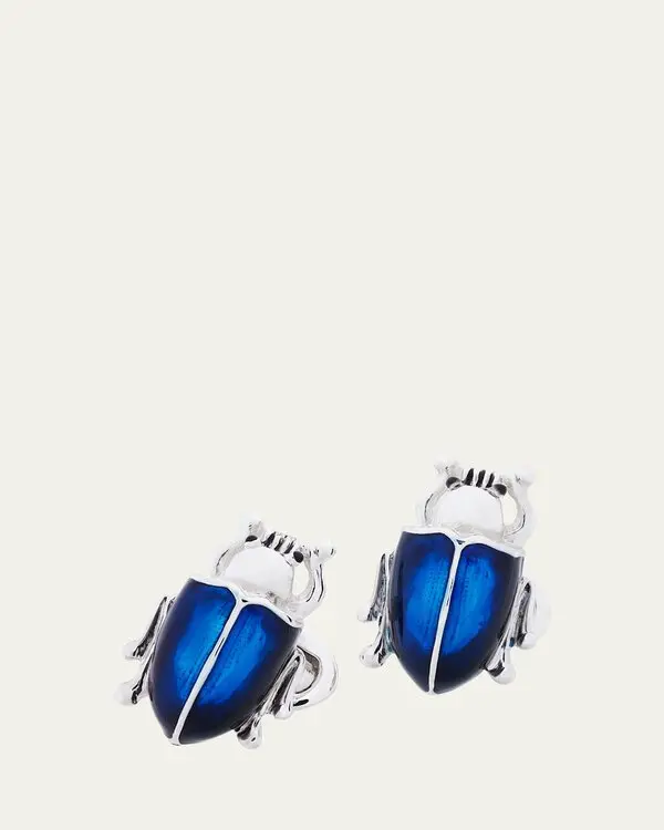 JAN LESLIE Sterling Silver Ombre Enamel Beetle Cufflinks - Blue