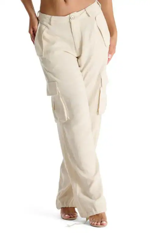 Naked Wardrobe Linen-Blend Cargo Trousers In Cream 40% Off
