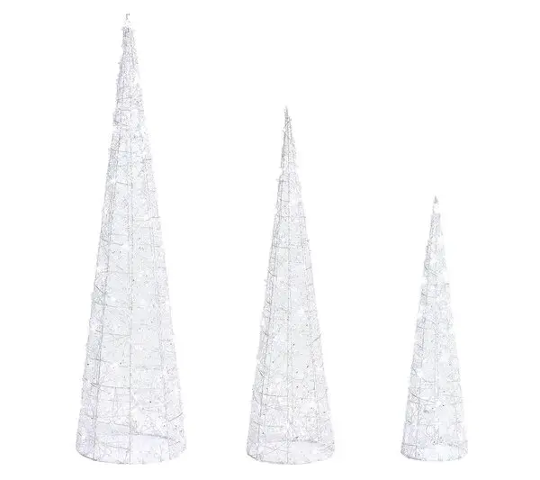 GLITZHOME 23' Led Lighted Christmas Cone Trees /3