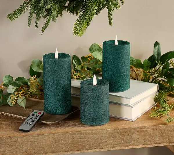 HOMEBLISS Home Bliss S/3 Rechargable Glitter Pillars With Trio Base