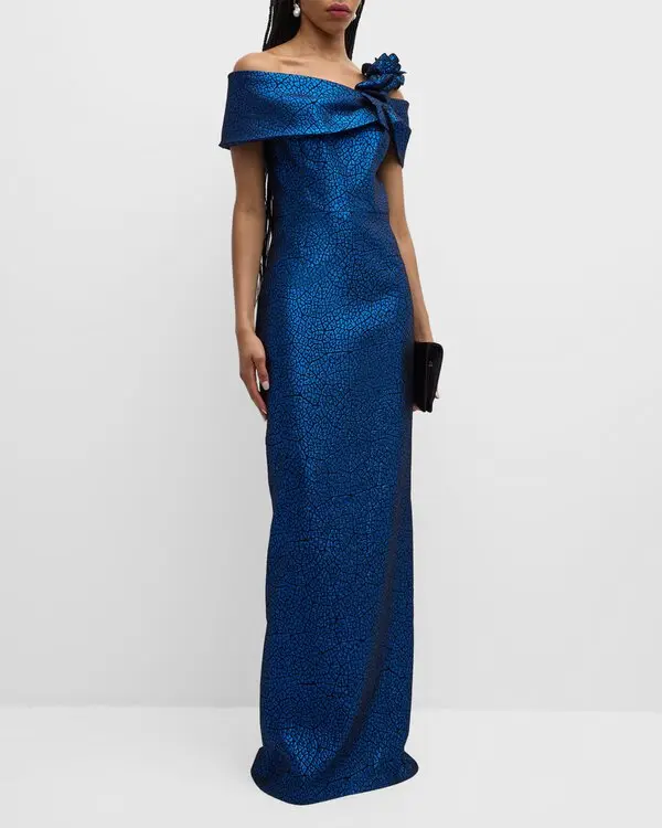 Rickie Freeman For Teri Jon One-shoulder Jacquard Gown