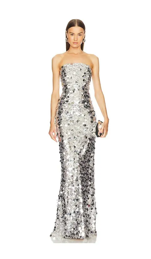 Bronx And Banco Strapless Sequin Gown - Silver
