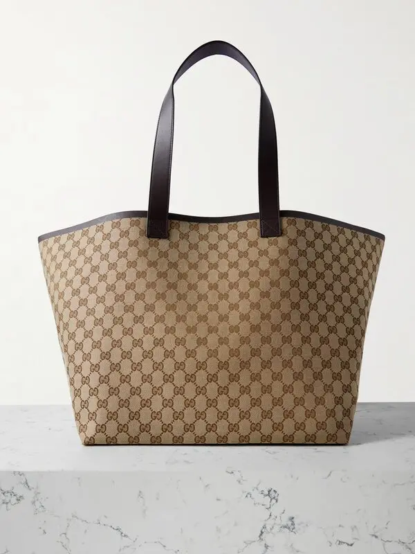 Gucci Super Leather-trimmed Printed Tote - Neutrals