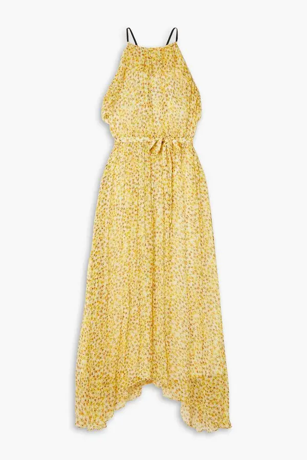 JASON WU Belted Ruffled Floral-print Silk-chiffon Halterneck Midi Dress