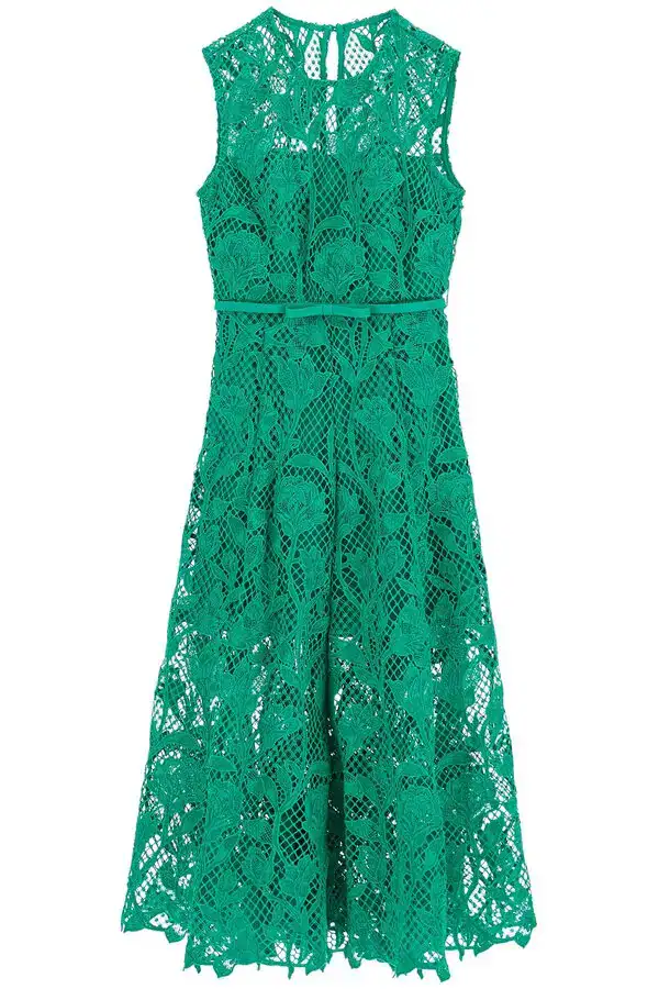 Self-Portrait Sleeveless Lace Midi Dress In Green - 39% Off | Editorialist